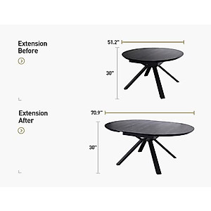 Acanva Extension Oval/Round Dining Table for 6, Expandable Butterfly Leaf & Sturdy Base, Suit for Kitchen, Living Room & Apartment, 51.2”W(+19.7”) x 51.2”D x 30.1”H, Black