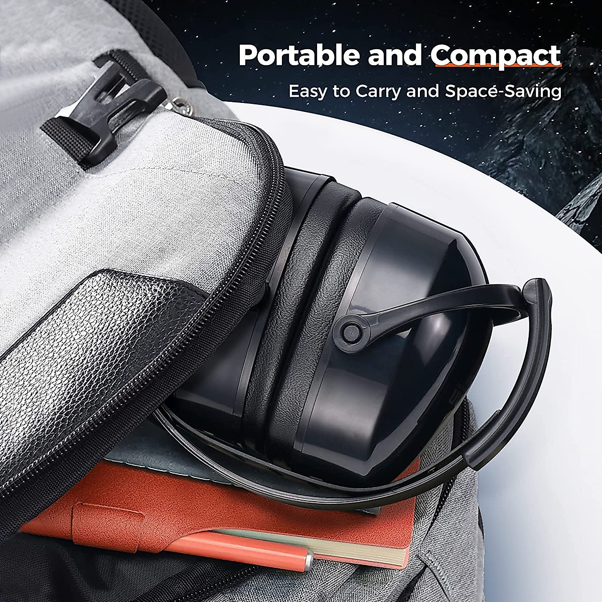 SNR 31dB Noise Blocking Earmuffs, Noise Cancelling Headphones for Autism, Foldable Ear Hearing Protection Ear Muffs with Flexible Headband, Safety Earmuffs for Shooting/Mowing, with Carrying Bag