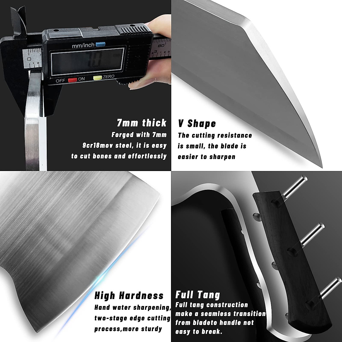 ZENG JIA DAO Big Bone Cutting Cleaver Knife - Super Heavy Duty Meat Axe Cleaver- Butcher Knife - Forged HC Steel - Black Pakka Wood Handle - Restaurant Farm Slaughterhouse Gift