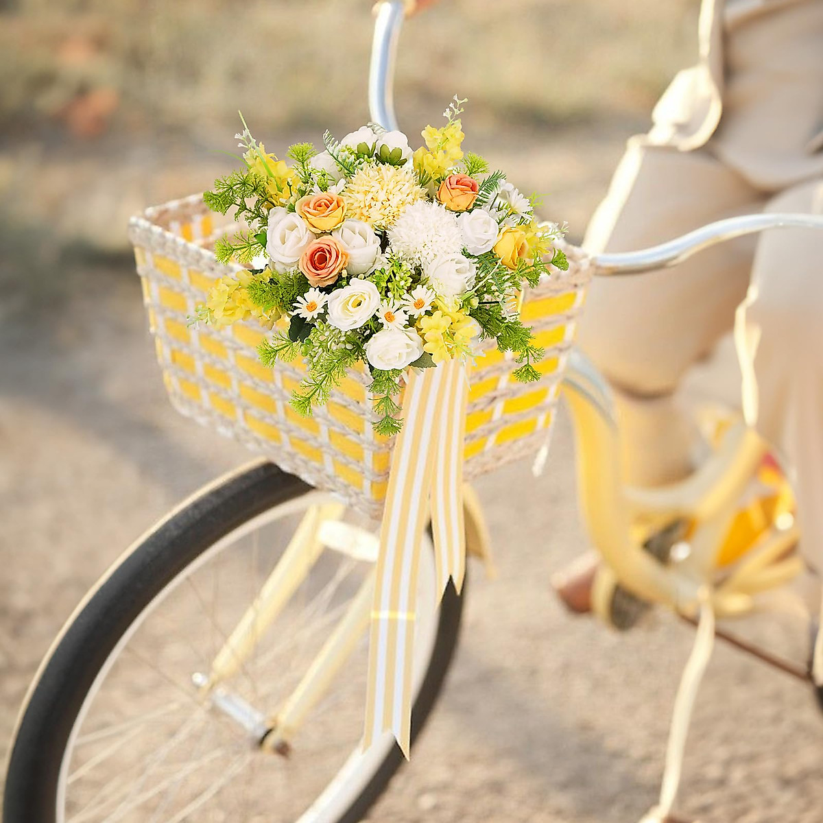 HO2NLE 2pcs Artificial Flowers Silk Daisy Plastic Chrysanthemum Outdoor Fake Flowers Faux Plastic Chrysanthemum for Home Wedding Hanging Garden Porch Window Box Décor Yellow