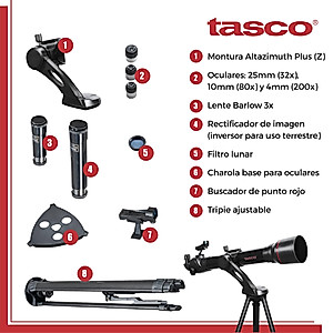 TASCO Spacestation 70x800mm Refractor AZ with Variable LED Red Dot Finderscope Telescope, black, one size (49070800)