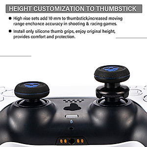 Playrealm FPS Thumbstick Extender & Printing Rubber Silicone Grip Cover 2 Sets for PS5 Dualsenese & PS4 Controller (Ghost Blued)