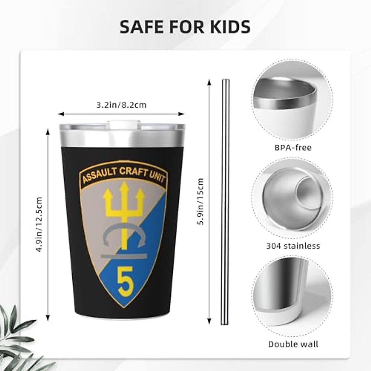 Acu-5 Assault Craft Unit Five Insulated Stainless Steel Tumbler 12 Oz Thermos Come With Straw Leak-Proof Travel Mug Cup