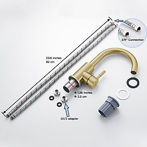 Kohonby Wet Bar Sink Faucet Single Hole Brushed Gold, Modern Single Handle Bathroom Sink Faucet Commercial Stainless Steel Prep Sink Faucet