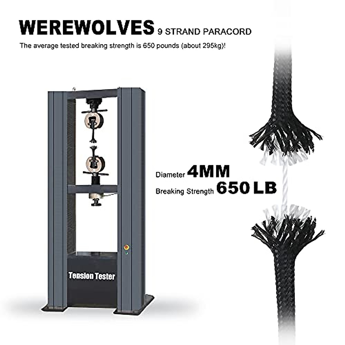 650lb Paracord/Parachute Cord - 9 Strand Paracord Rope - 100', 200' Spools of Parachute Cord, Type III Paracord for Camping, Hiking and Survival (Black, 100 Feet)