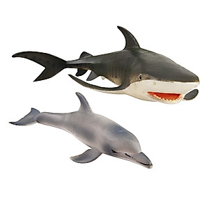 TOYMANY 8-Piece Large Sea Animal Figurines Set: 4-8" Sharks, Whales & Dolphin, Bath Toys, Cake Toppers, Birthday Gifts for Kids & Toddlers