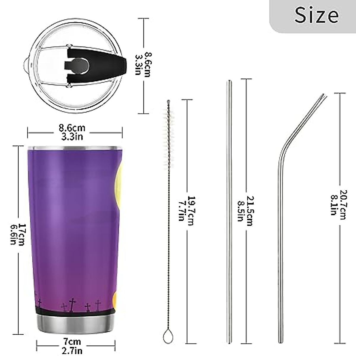 Jihqo Halloween Night Pumpkin Tumbler with Lid and Straw, Insulated Stainless Steel Tumbler Cup, Double Walled Travel Coffee Mug Thermal Vacuum Cups for Hot & Cold Drinks 20oz