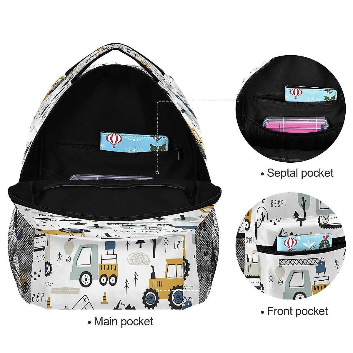 Backpack School Bookbag Travel Bag Childish Truck Excavator for Girls Boys Teen