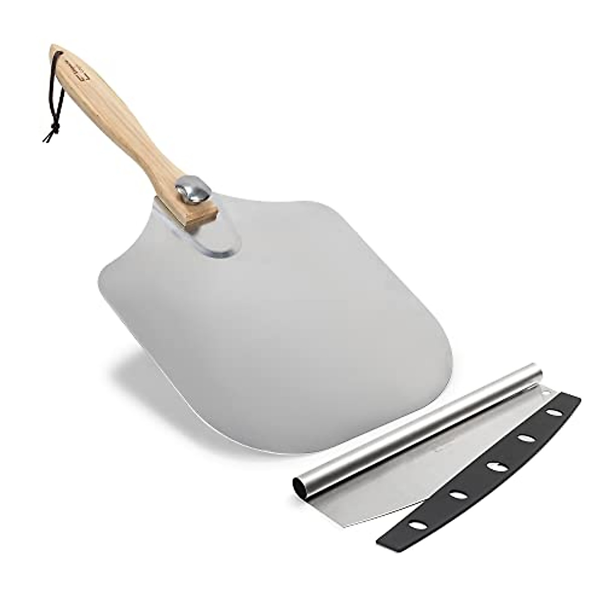 EMPORIO LOGIC Aluminum Metal Pizza Peel 12 x 14 Inch & Pizza Cutter Slicer 14" |Foldable Pizza Paddle for Easy Storage| Pizza Spatula & Knife for Baking Pizza, Dough, Bread & Pastry| Ideal Pizza Gifts