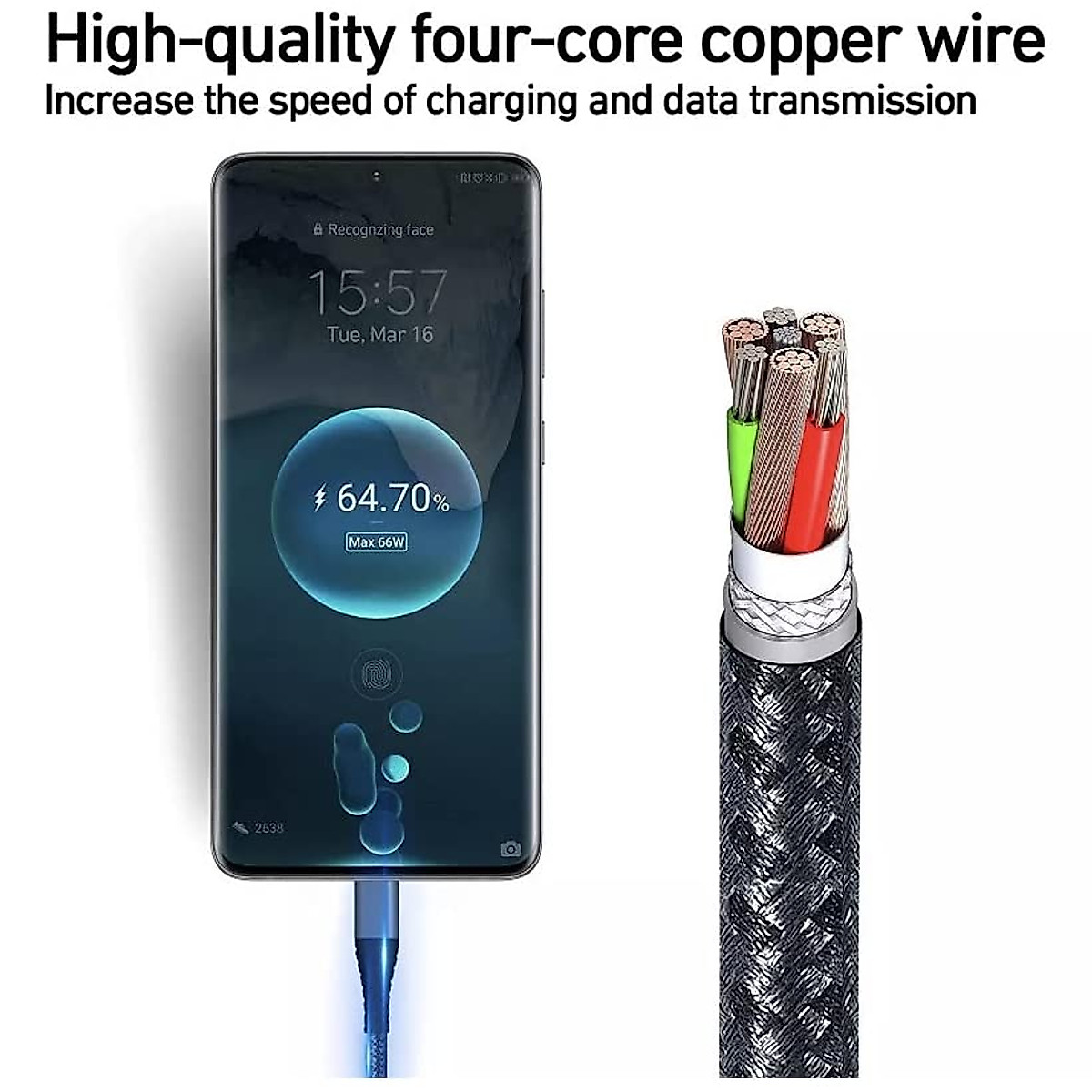 N-Products USB C to USB C Grey Braided Nylon Cable 60W Type C Fast Charging Cord [2-Pack, 6 ft]