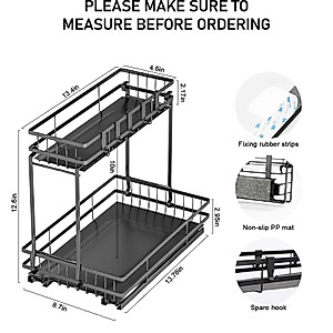 Under Sink Organizers and Storage, MEGAGURU 2-Tier L-Shape Heavy Duty Metal Pull Out Cabinet Organizer for Under Sink Organizer, Multi-Purpose for Under Kitchen Bathroom Sink Organizers and Storage