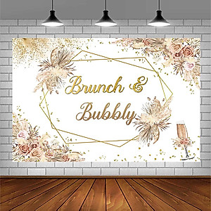 SENDY 7x5ft Boho Brunch and Bubbly Backdrop Bridal Shower Party Decorations Supplies Wedding Bachelorette Banner Bohemia Floral Pampas Gold Champagne Photography Background Cake Table Photo Booth Prop