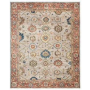 SAFAVIEH Samarkand Collection Area Rug - 10' x 14', Grey & Red, Hand-Knotted Wool, Ideal for High Traffic Areas in Living Room, Bedroom (SRK111F)