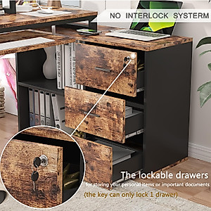 Hsozptry L Shaped Desk with Power Outlet & Drawers, Reversible Corner Computer Desk with Keyboard Tray, Monitor Stand & Storage Shelve, Large Home Office Desk, Rustic Brown