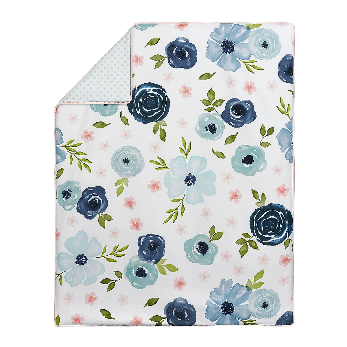 Sweet Jojo Designs Navy Blue and Pink Watercolor Floral Baby Girl Nursery Crib Bedding Set - 11 Pieces - Blush, Green and White Shabby Chic Rose Flower Polka Dot