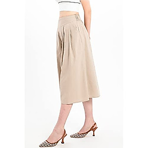 Lisskolo Linen Pants for Women Cropped Wide Leg Elastic Waist Casual Culottes Pants with Pockets Khaki XL