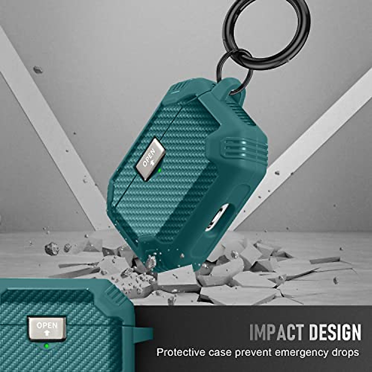 Youskin Airpod Pro Case Cover With Secure Lock Clip,Military Armor Series Full-Body Shockproof Hard Shell Protective for Men Women with Keychain Carabiner,Carbon Fiber Airpod Case for AirPod Pro,Green