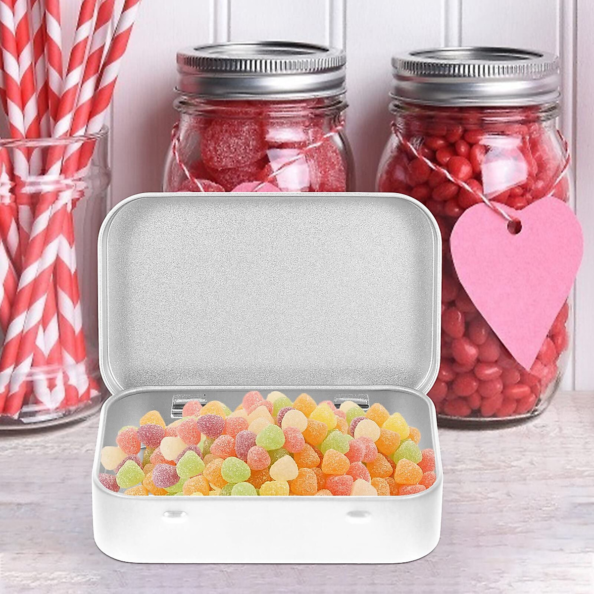 Ipetboom Gift Containers 6pcs Metal Rectangular Hinged Tins Mini Portable Box Containers Small Empty Storage Tins with Lids Loose Tea Tins Candy Holder for Pills Bead Earring A