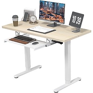 JOY worker Height Adjustable Electric Standing Desk with Keyboard Tray, 48x24 Inches Sit Stand Up Desk with 3-Stage Memory Preset, Spilce Board Workstation Table for Home Office, Natural+White