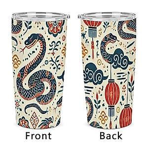 20oz Hand Drawn Vintage Snake Pattern Tumbler Stainless Steel, Vacuum Insulated Tumbler with Lid And Straw Unique Coffee Mug Travel Mug Gifts for Women Men