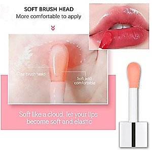 Plumping Lip Oil, Hydrating Lip Gloss Tinted Lip Balm Lip Care Transparent Toot Lip Oil, Big Brush Head Glossy Shine Lip Glow Oil Primer Lip Tint, Gift for Her (001# Pink)