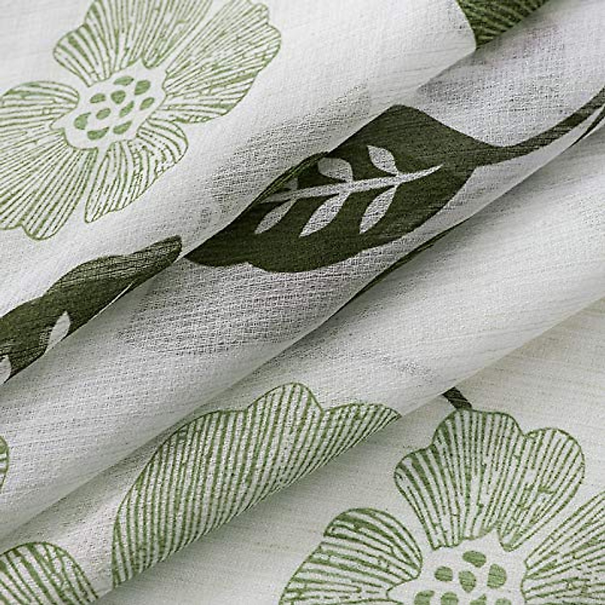 MRTREES Sheer Printed Valance Curtains for Kitchen Windows, Small Modern Rod Pocket Voile Valance Window Treatment for Bathroom Basement(1 Pack, 54" W x 16" L, White with Olive Green Floral Pattern)