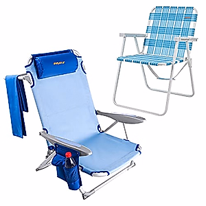 #WEJOY Aluminum Lightweight 4-Position Adjustable Low Seat Folding Beach Chair with Shoulder Strap Cup Holder+Folding Webbed Lawn Beach Chair,High Back Seat Backpack Portable Lightweight Chairs for Ad