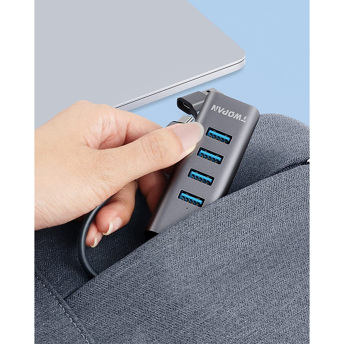 TWOPAN USB 3.0 Hub, Ultra Slim 4 Port USB Data Hub Splitter for Laptop, MacBook Pro/Air, iMac, iPad Pro, Chromebook, XPS, iPhone 15, Galaxy S23, USB Flash Drives, Keyboard, Mouse, Mobile HDD