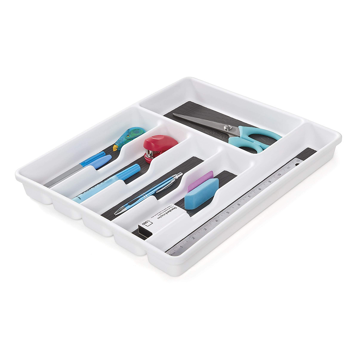 Copco Basics 6 Compartment Drawer Organizer, 15.7-Inch, White and Charcoal Gray