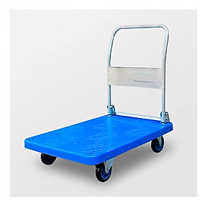 Foldable Push Hand Cart Folding Platform Truck Plastic Deck and Metal Handle Hand Cart with Wheels Foldable Push Trolley for Lage Parcel Tools Moving