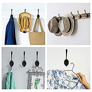 YIHATA 10 Pack Double Coat Hooks Hardware Black Wall Mounted Hanging Hook Heavy Duty for Towel, Bag, Cap, Scarf, Hat, Key