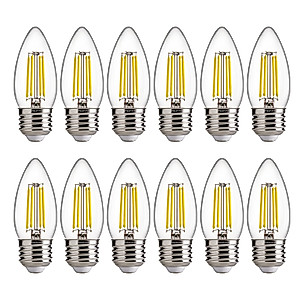 FLSNT 5000K Daylight Dimmable LED Candelabra Bulbs, 60W Equivalent, B11 E26 Base LED Chandelier Light Bulbs, 550LM, 12 Pack