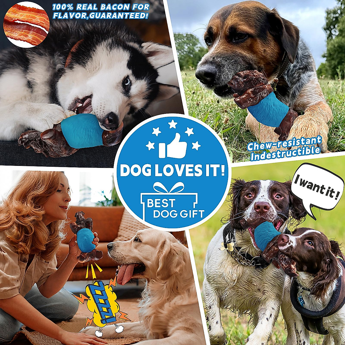 TonyEst Dog Chew Toys for Aggressive Chewers, Best Dog Squeak Toy for Boredom and Stimulating, Durable Bacon Flavor Teething Toys, Tough Indestructible Dog Toys for Large, Medium and Small Breeds