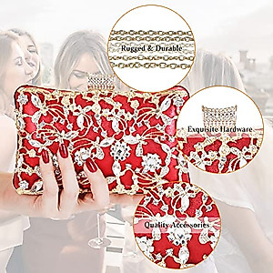 CORIOS Rhinestone Evening Bag for Women Crystal Clutch Bag Sparkly Sequin Glitter Handbag Floral Shoulder Bag Bridal Wedding Purse Crossbody Bag for Wedding Cocktail Party Banquet Prom Silver