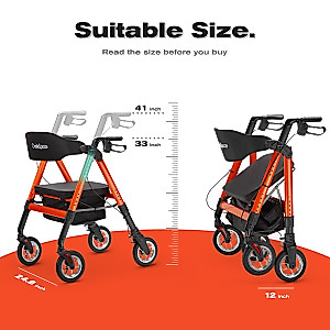 OasisSpace Pneumatic Tires Rollator Walker for Seniors - Heavy Duty Rollator Walker with Seat & Large Padded Backrest, All Terrain Rolling Walker 450lbs Height Adjustable