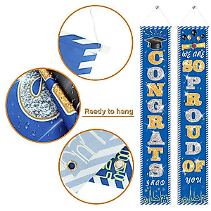JoneTing 2022 Graduation Decorations Gold White and Blue Graduate Hanging Banner Congrats Grad Class of 2022 Banner We Are So Proud of You for College Banner Graduation Party Decor Party Supplies for Graduation