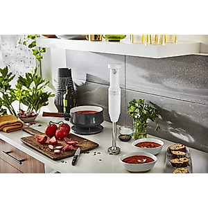 KitchenAid Cordless Variable Speed Hand Blender with Chopper and Whisk Attachment - KHBBV83, White