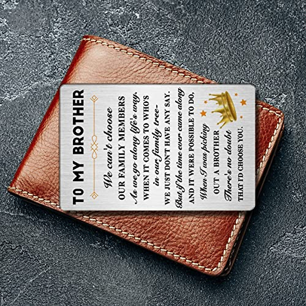 Brother Wallet Insert Card, to My Brother Colorful Metal Wallet Card Love Note Message Keepsake Gift for Birthday Graduation