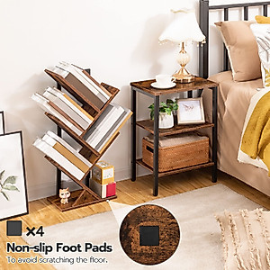 HOOBRO Tree Bookshelf, 5-Tier Bookcase Wooden Shelves, Floor Standing Storage Rack, for Display of CDs, Books in Living Room, Home Office, Wood Storage Rack for Bedroom, Rustic Brown BF04SJ01G1