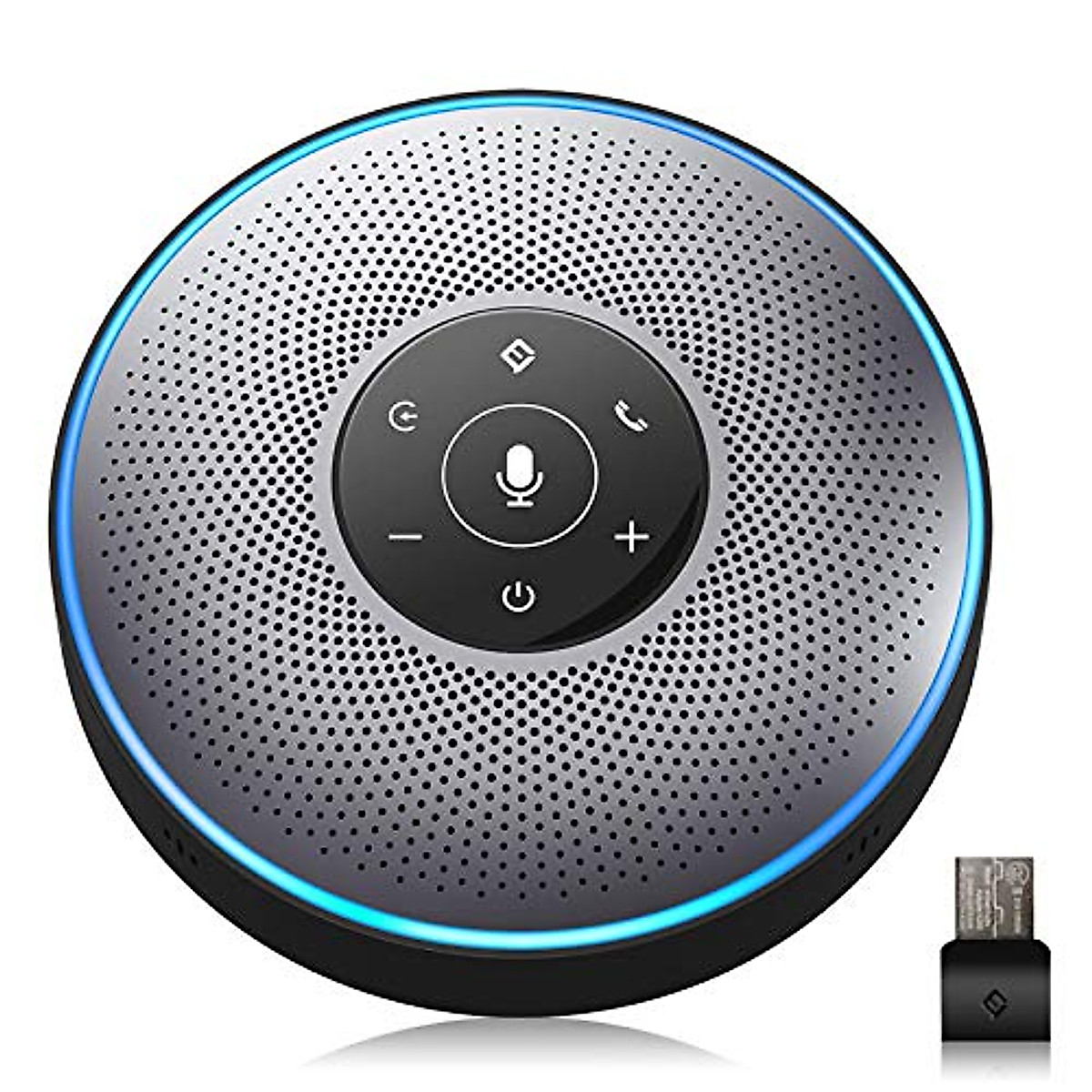 EMEET Bluetooth Speakerphone M2 Gray Conference Speaker, Idea for Home Office 360º Voice Pickup 4 AI Echo & Noise Canceling Microphones, Skype USB Speakerphone AUX in/Out for up to 8 People