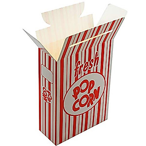 Fasmov 100 Pack Paper Popcorn Boxes, 6" L x 2 1/2" W x 8 1/2"H Close Top Movie Theater Popcorn Boxes, Popcorn Containers for Movie Party and Theater Night (Red and White Stripes)