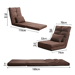 Triple Fold Down Sofa Bed, Adjustable Floor Couch Sofa with One Pillow, 5 Reclining Position, Convertible Upholstered Guest Sleeper，Adjustable Foldable Modern Leisure Sofa Bed Video Gaming Sofav