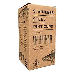 Freshwater Fish (Set of 4) Stainless Steel Pint Cups - Unique Gift for Guys - Tumblers for Home, Travel, Camping, Camper, Office, A Birthday Gift For Men - Durable Glasses or Mugs