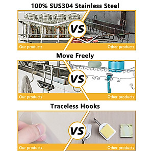 KINCMAX Stainless Steel Heavy Duty S Hooks for Hanging onto Shower Caddy, Bathroom Organizers, Shampoo Holders - Rustproof SUS 304 Steel for Hanging Razor & Sponge (Silver)