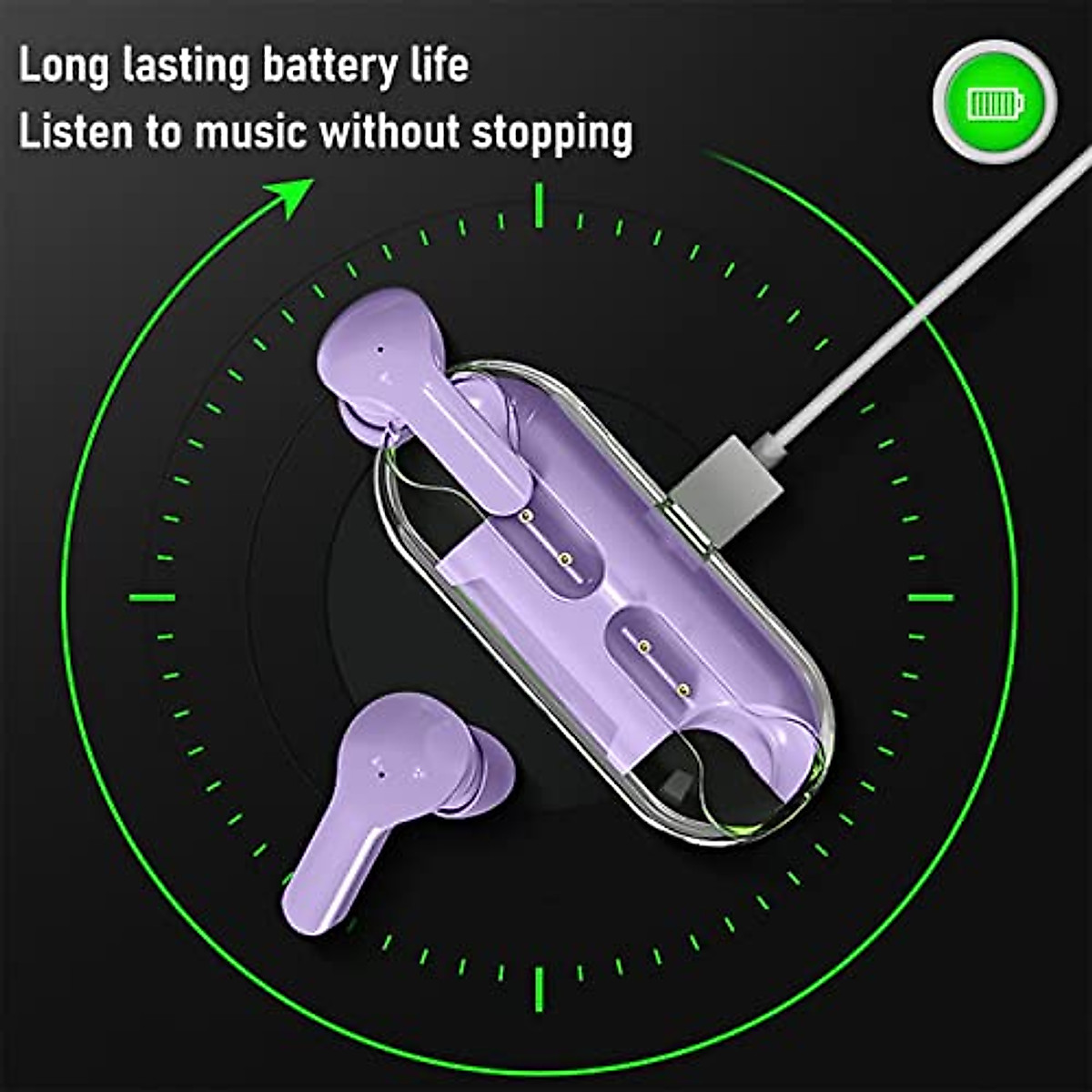Lopunny Wireless Earbud, Bluetooth 5.3 Headphones Bluetooth Earbud, Deep Bass Wireless Earphones in Ear Noise Cancelling Ear Buds Dual Mic Call, USB-C Waterproof Headset for Game Sport (Purple)