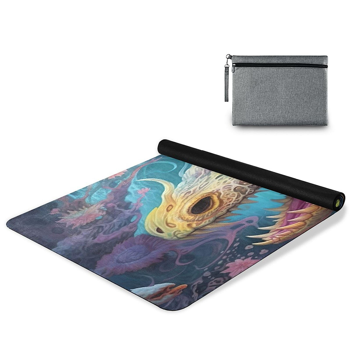 GOODOLD Beautiful Dragon Yoga Mat, 71 x 26 Inch Non-slip Yoga Mats Folding Travel Exercise Mat Indoor Outdoor Gym Pilates with Storage Bag for Women Men