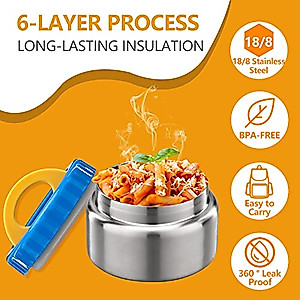 PIQUEBAR 8 Ounce Kids Thermo For Hot Food Vacuum Soup Thermo Insulted Food Jar, Lunch Container for School, Travel, Stainless Steel (8oz Blue)