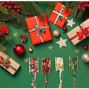 Gift Boutique 4 Xmas Beads Ribbon Rolls Xmas Tree Trim Rope 16.5 Feet Pearl String Bead Ribbon 66 Feet Total for Garland Bow Wreath Gift Wrapping & Packaging Crafts Ornament Wedding Party Craft Décor