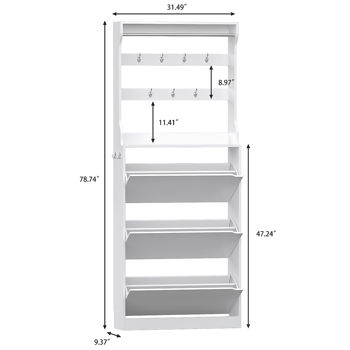 Boonatu Shoe Cabinet Storage for Entryway, Shoe Cabinet Storage with 3 Flip Drawers, Shoe Cabinet for Entryway Slim Space, White Shoe Cabinet Freestanding Wood Tall Shoe Rack for Entryway, Hallway