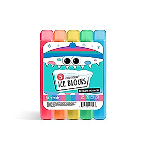 Cool Coolers by Fit + Fresh, 5 Pack Days of the Week Ice Blocks, Compact Reusable Ice Packs for Lunch Boxes & Coolers, Multi Colored